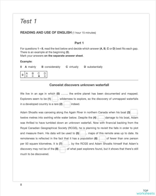 C1 - Advanced - Test 1 - RUE. Interactive worksheet | TopWorksheets