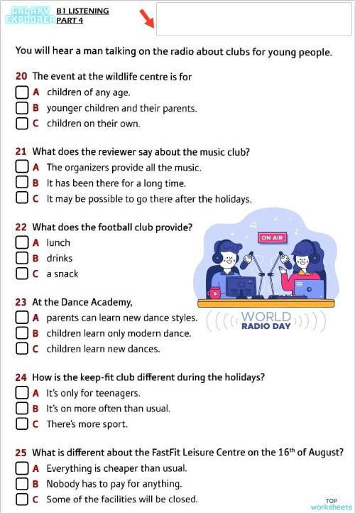 Listening practice 4.5. Interactive worksheet | TopWorksheets