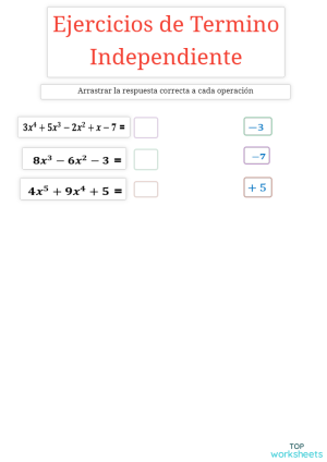 Termino independiente. Ficha interactiva | TopWorksheets