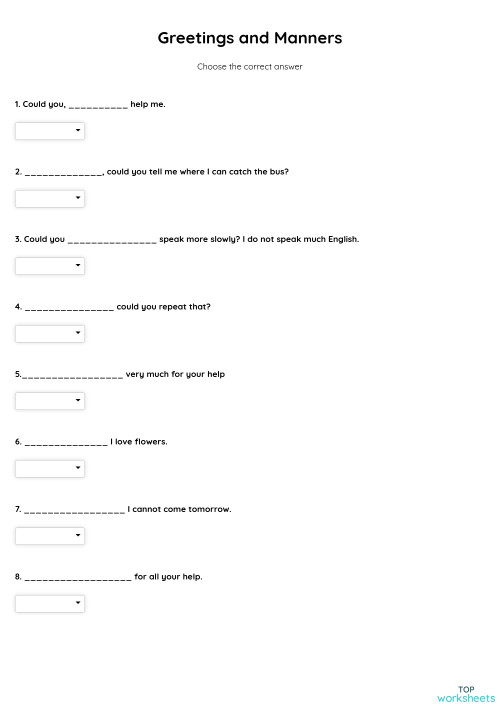 Greetings and Manners. Interactive worksheet | TopWorksheets