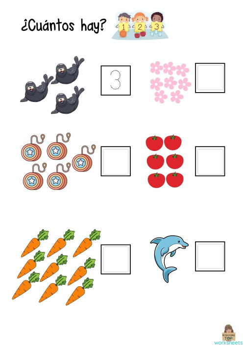 ¿Cuántos hay?. Ficha interactiva | TopWorksheets