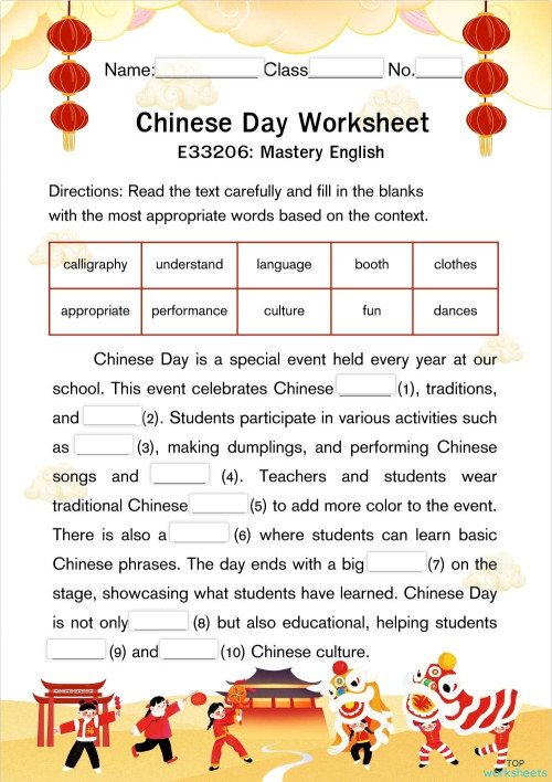 Chinese Day Worksheet. Interactive worksheet | TopWorksheets