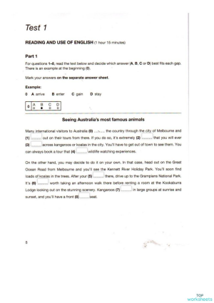 Test 1 - Reading and use of English. Interactive worksheet | TopWorksheets