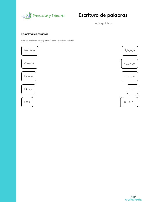 Escritura de palabras. Ficha interactiva | TopWorksheets