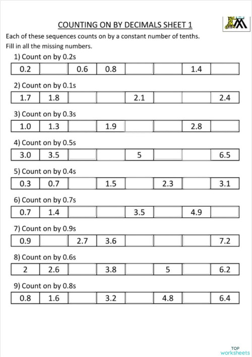 Counting on By Decimals 1. Interactive worksheet | TopWorksheets