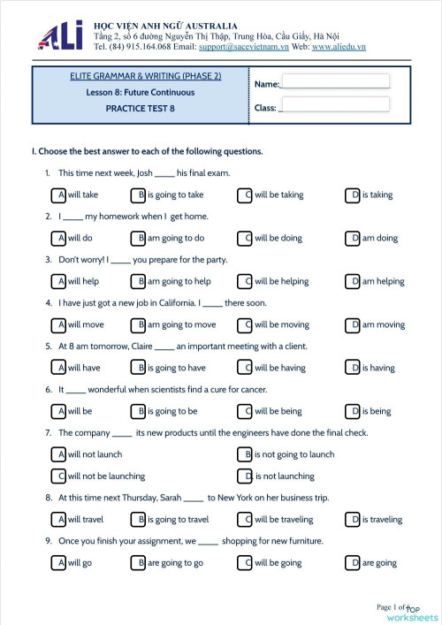 2EGK_L8_Practice Test 8. Interactive worksheet | TopWorksheets