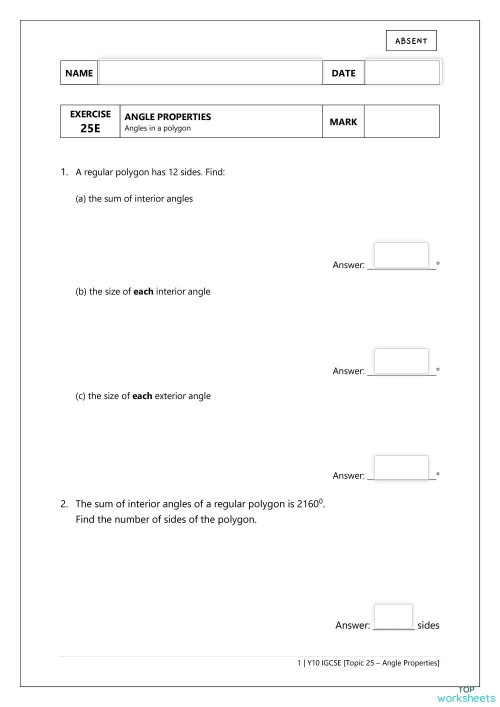 Angles in a polygon. Interactive worksheet | TopWorksheets