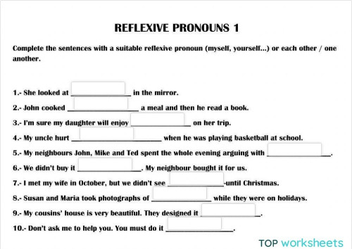 Reflexive pronouns. Interactive worksheet | TopWorksheets
