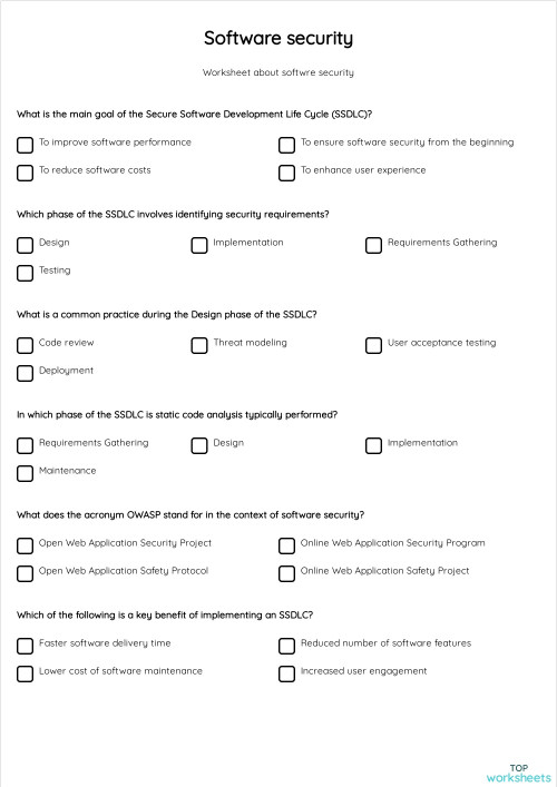 Software security. Interactive worksheet | TopWorksheets