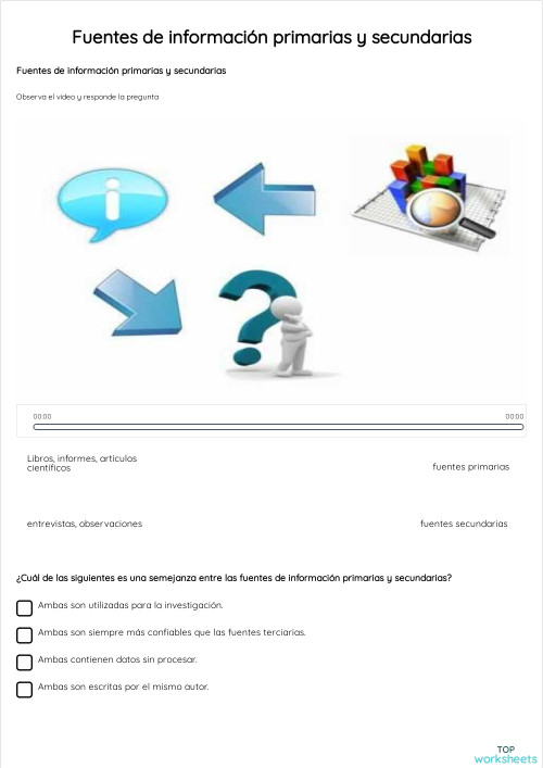 Fuentes de información primarias y secundarias. Ficha interactiva ...