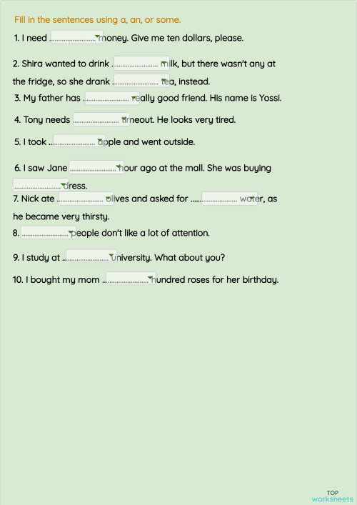 a, an, some. Interactive worksheet | TopWorksheets