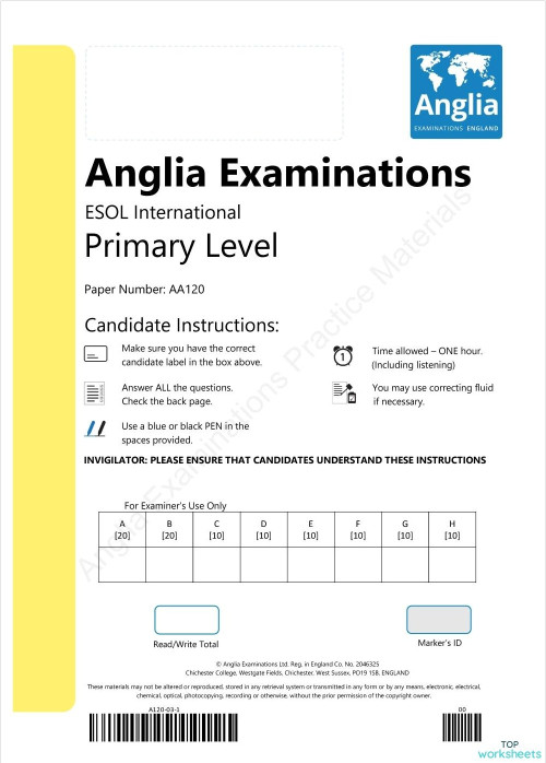 Primary AA120. Interactive worksheet | TopWorksheets