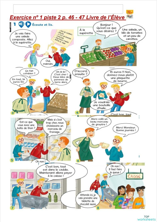 A la superette p. 46 47 LE p. 30 CA. Fiche interactive | TopWorksheets