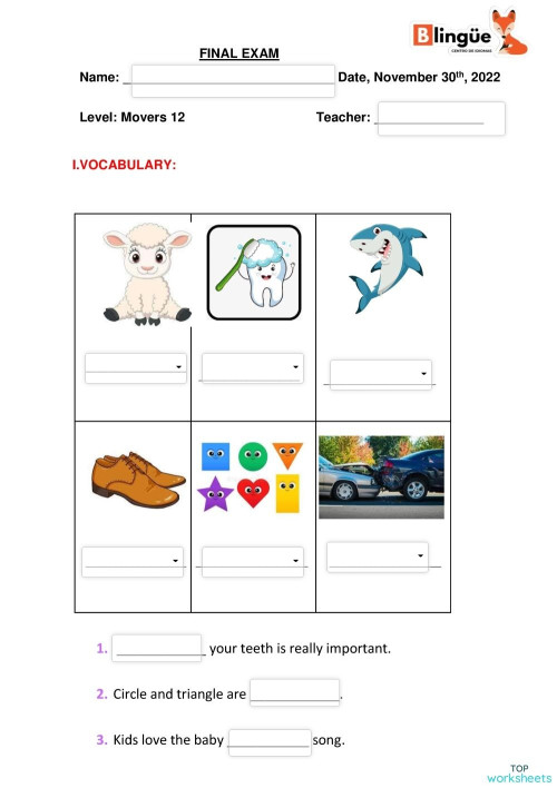 Final exam movers 12. Interactive worksheet | TopWorksheets