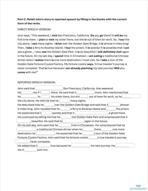 Reported Speech - Reading Comprehension. Interactive worksheet ...