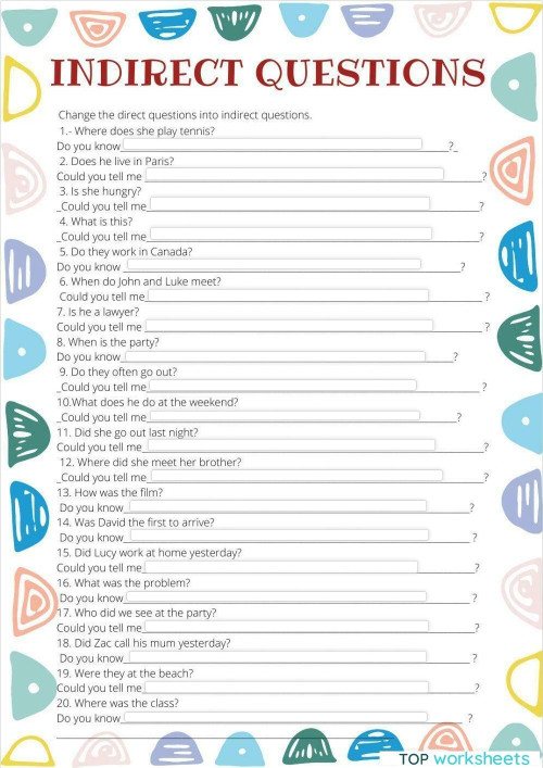 Indirect questions. Interactive worksheet | TopWorksheets