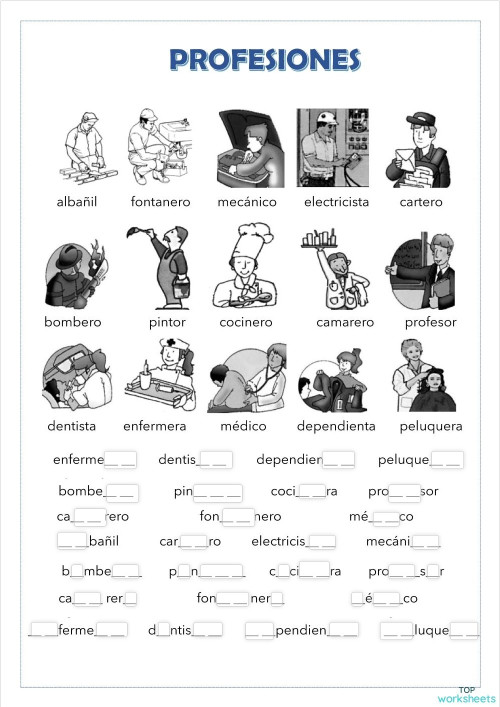 Profesiones 1. Ficha interactiva | TopWorksheets