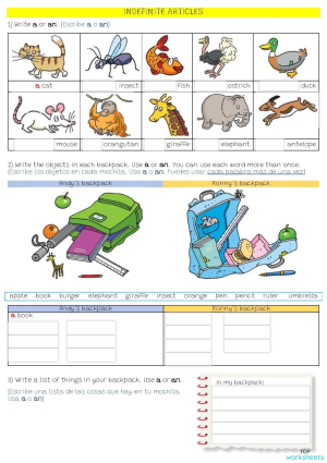 HOMEWORK: Indefinite Articles 2. Interactive worksheet | TopWorksheets