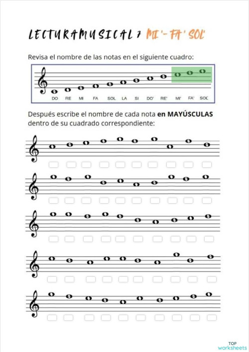 Hoja De Trabajo Con Los Nombres De Las Notas En Clave De Sol