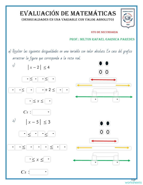 EVALUACION DESIGUALDADES Y VALOR ABSOLUTO. Ficha interactiva ...