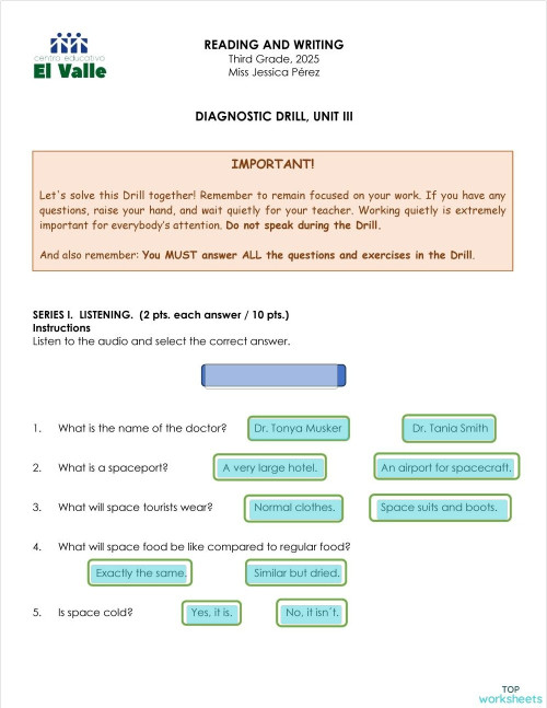 III THIRD GRADE: READING AND WRITING DD. Interactive worksheet ...