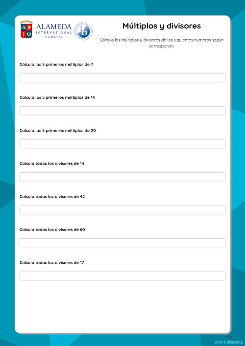 Múltiplos y divisores. Ficha interactiva | TopWorksheets