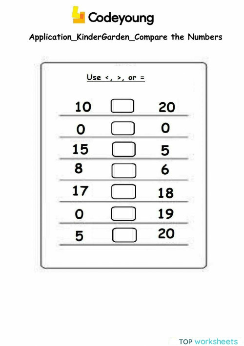 Compare of numbers. Interactive worksheet | TopWorksheets