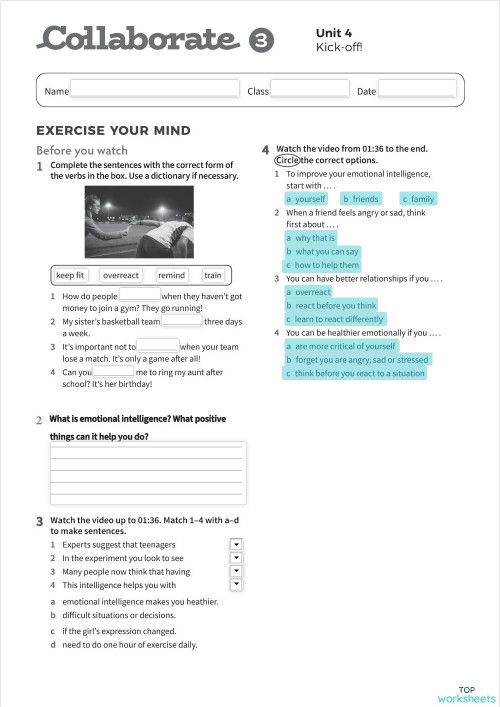 Collaborate 3 - Kick-Off 4. Interactive worksheet | TopWorksheets