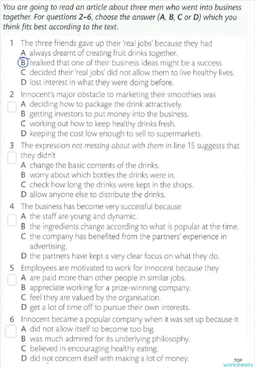 Reading Unit 2 First Expert. Interactive worksheet | TopWorksheets