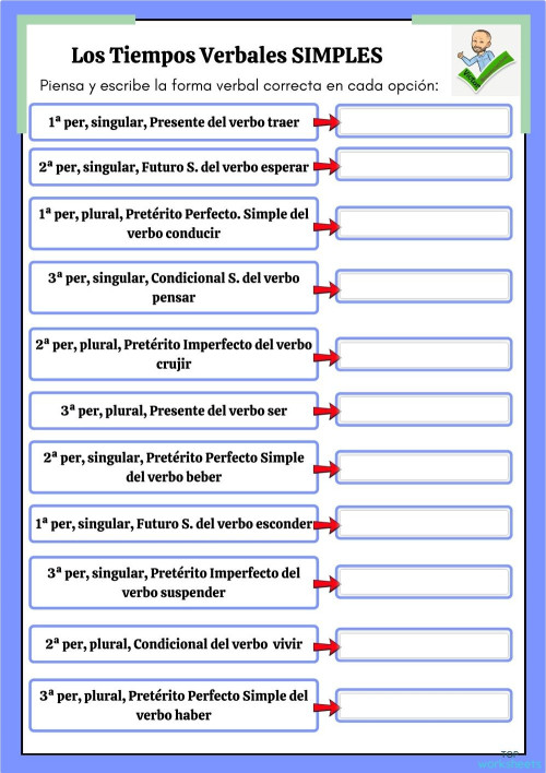 Ejercicios presente de indicativo. Ficha interactiva | TopWorksheets
