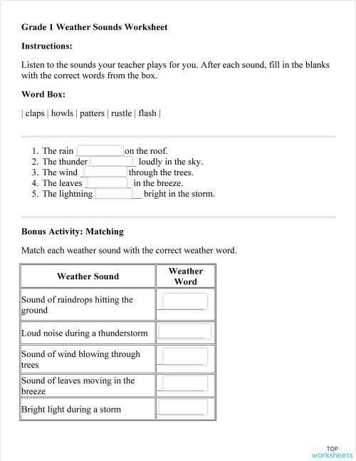 Weather Sounds. Interactive worksheet | TopWorksheets
