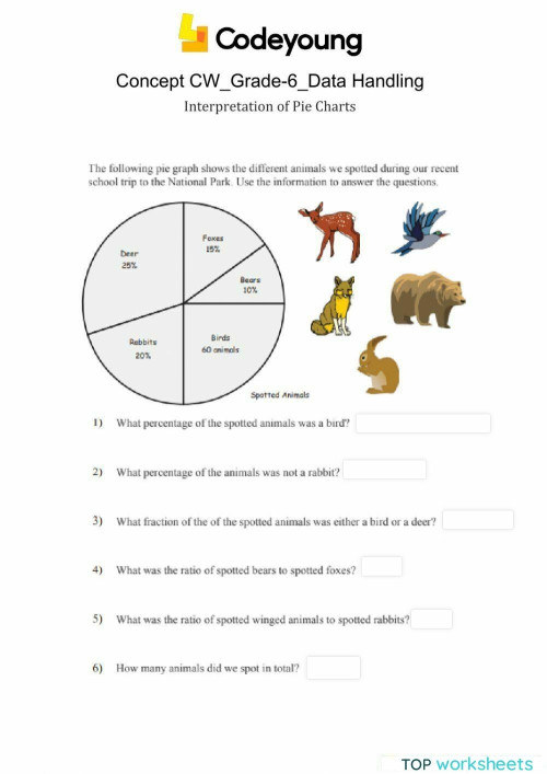 Interpretation of Pie Charts Concept CW. Interactive worksheet ...