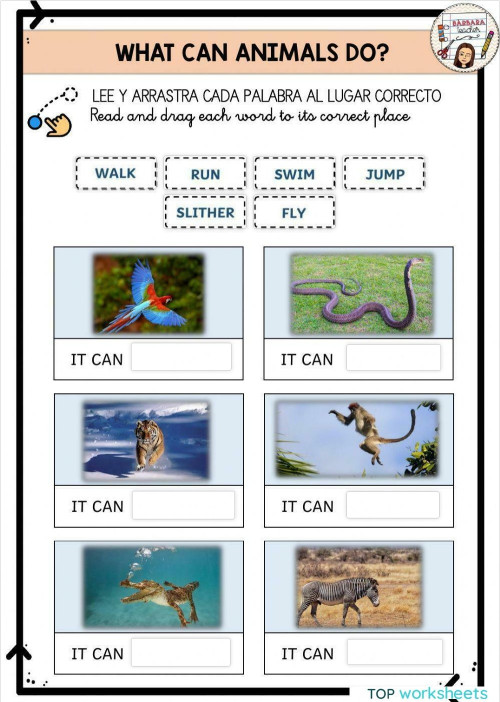 Animal actions. Interactive worksheet | TopWorksheets