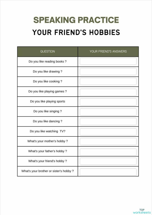 SPEAKING PRACTICE IN PAIRS. Interactive worksheet | TopWorksheets