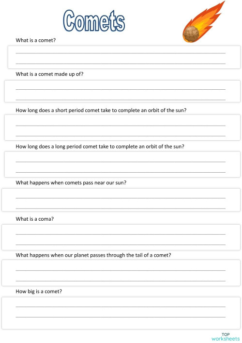 Comets Scavanger Hunt. Interactive worksheet | TopWorksheets
