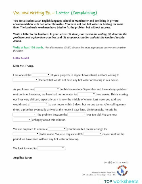 Writing Ex. - Letter of Complaint (GT IELTS). Interactive worksheet ...