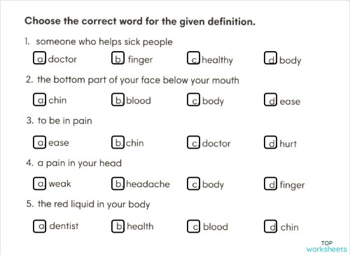 Body and health 1. Interactive worksheet | TopWorksheets