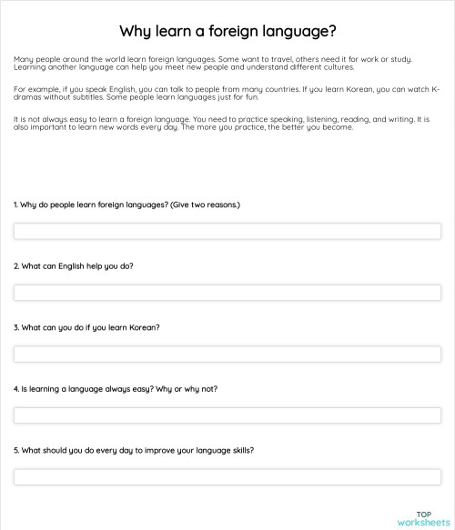 Why learn a foreign language?. Interactive worksheet | TopWorksheets