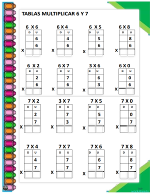 MULTIPLICACIÓN POR 6 Y 7. Ficha interactiva | TopWorksheets