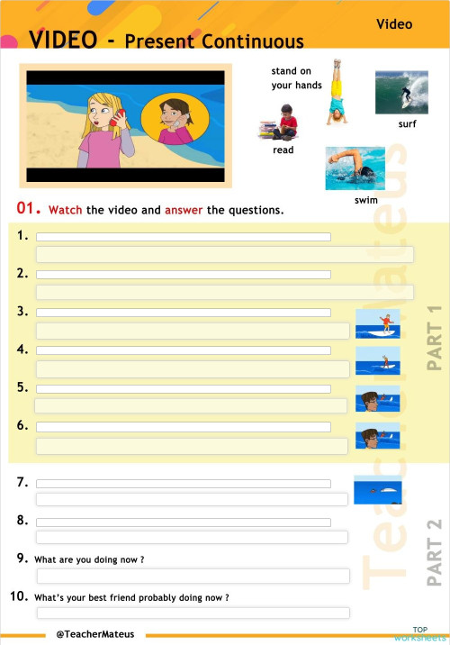 VIDEO - Present Continuous. Interactive worksheet | TopWorksheets