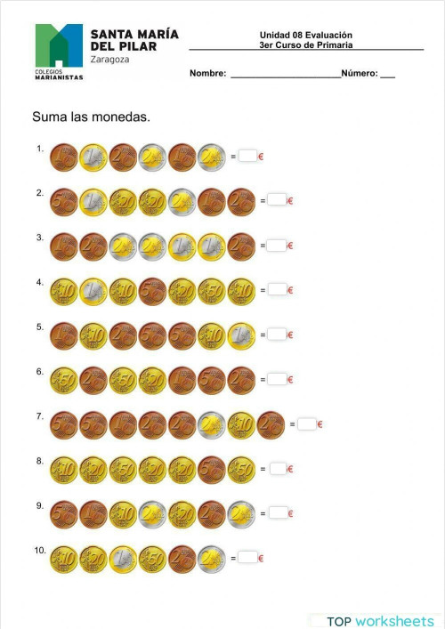 Contar monedas2. Ficha interactiva | TopWorksheets