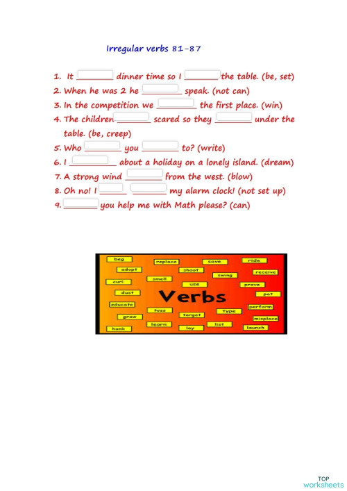Irregular Verbs 81 87 Interactive Worksheet Topworksheets
