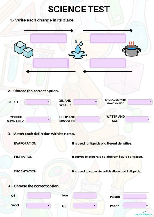 TEST SCIENCE 1. Interactive worksheet | TopWorksheets