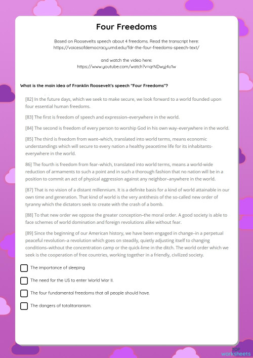 Four Freedoms. Interactive worksheet | TopWorksheets