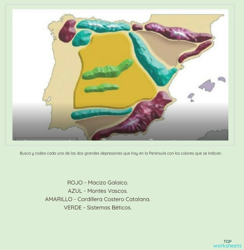 ELEMENTOS DE RELIEVE EXTERIORES A LA MESETA. Ficha interactiva | TopWorksheets