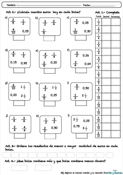 Números decimales. Comparar y ordenar.. Ficha interactiva | TopWorksheets