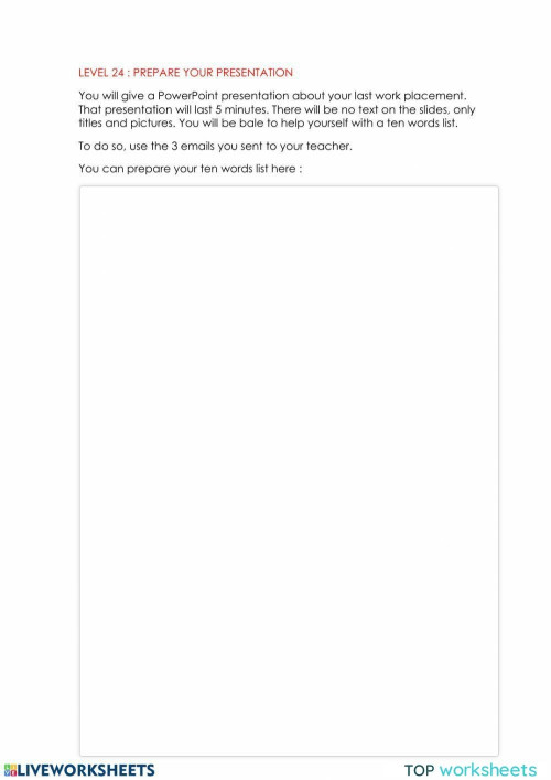 Level 24 prepare your presentation. Interactive worksheet | TopWorksheets