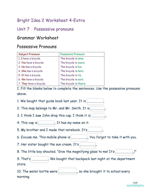 Possessive Pronouns: interactive worksheets and online exercises ...