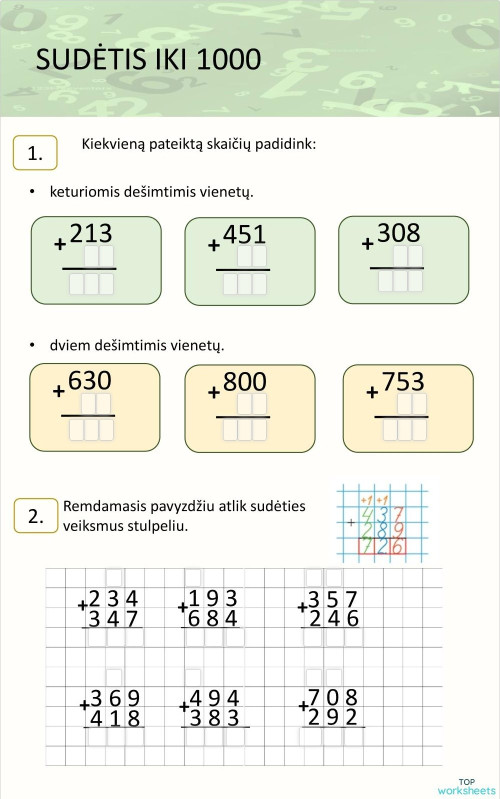 Sudėtis: interactive worksheets and online exercises | TopWorksheets