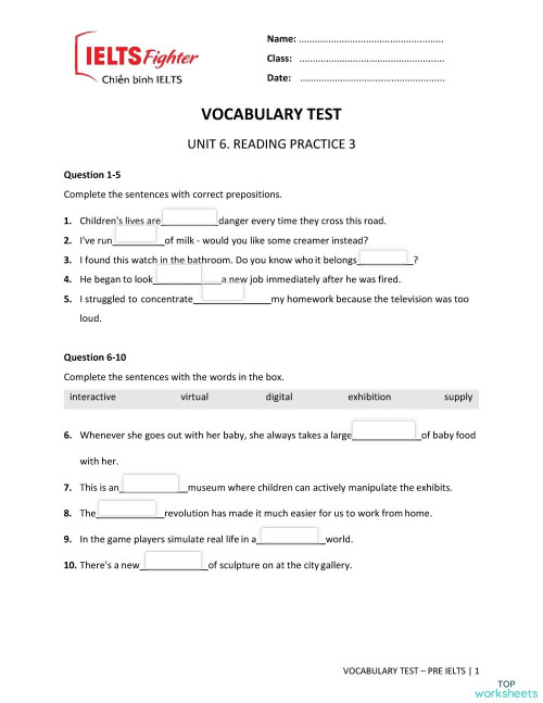 VOCAB TEST 17. UNIT 6. READING. READING PRACTICE 3. Interactive ...